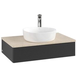Villeroy & Boch Villeroy und Boch Antao Waschtisch-Unterschrank L08153PD mit Beleuchtung mit Struktur, 80x19x50cm, Hahnloch, Waschbeckenplattenfarbe botticino, black matt lacquer