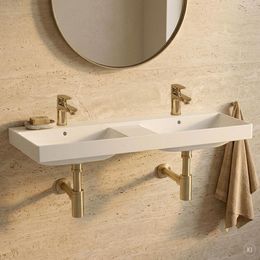CARLDIX x LAUFEN Doppelwaschtisch 120 cm A91003012001 mit Ablage, Wei&szlig;, 1200 x 460 mm, mit 2 Hahnl&ouml;chern und &Uuml;berl&auml;ufen