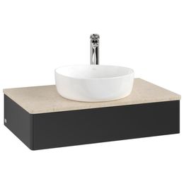 Villeroy & Boch Villeroy und Boch Antao Waschtisch-Unterschrank L08053PD mit Beleuchtung, 80x19x50cm, Hahnloch, Waschbeckenplattenfarbe botticino, black matt lacquer