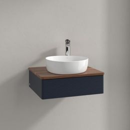 Villeroy & Boch Villeroy und Boch Antao Waschtisch-Unterschrank K07152HG 60x19x50cm, Hahnloch, Waschbeckenplattenfarbe warm walnut, midnight blue matt lacquer