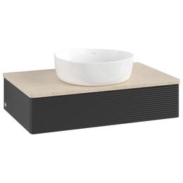 Villeroy & Boch Villeroy und Boch Antao Waschtisch-Unterschrank L08113PD mit Beleuchtung mit Struktur, 80x19x50cm, Waschbeckenplattenfarbe botticino, black matt lacquer
