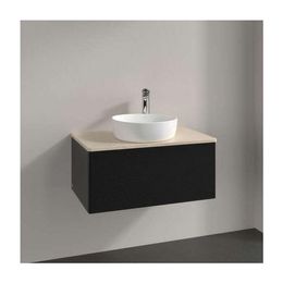 Villeroy & Boch Villeroy und Boch Antao Waschtisch-Unterschrank L30113PD mit Beleuchtung, 1 Auszug, 800 x 360 x 500 mm, Front mit Struktur, Black Matt Lacquer / Botticino