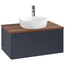 Villeroy & Boch Villeroy und Boch Antao Waschtisch-Unterschrank K30052HG 80x36x50cm, Hahnloch, Waschbeckenplattenfarbe warm walnut, midnight blue matt lacquer