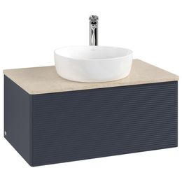 Villeroy & Boch Villeroy und Boch Antao Waschtisch-Unterschrank K30153HG 80x36x50cm, Hahnloch, Waschbeckenplattenfarbe botticino, midnight blue matt lacquer
