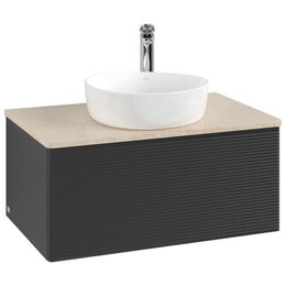 Villeroy & Boch Villeroy und Boch Antao Waschtisch-Unterschrank L30153PD mit Beleuchtung mit Struktur, 80x36x50cm, Hahnloch, Waschbeckenplattenfarbe botticino, black matt lacquer