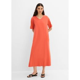 bonprix Hemdblusenkleid aus elastischem Baumwoll-Mix, rot, Gr.52/54 (XXL), Hemdblusenkleid aus elastischem Baumwoll-Mix, 95% Baumwolle (organic)