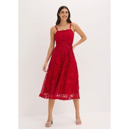 bonprix Spitzenkleid mit dekorierten Tr&auml;gern, rot, Gr.50, Romantisch und feminin: Spitzenkleid in Midi-L&auml;nge dekoriert mit Blumenspitzen an den Tr&auml;gern