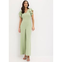 bonprix Overall aus strukturiertem Crepe, gr&uuml;n, Gr.54, Modern und feminin: Overall aus strukturiertem Crepe mit Mini-Volant-&Auml;rmel und Taillen-Einsatz
