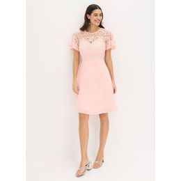 bonprix Spitzenkleid, rosa, Gr.46, Romantisch und feminin: Spitzenkleidin Mini-L&auml;nge aus romantischer Spitze mit Futter in Herzform am Ausschnitt und weiten &Auml;rmel