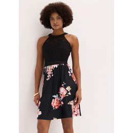 bonprix Jerseykleid mit Spitze, schwarz, Gr.46, Feminin und romantisch: Kleid mit bezaubernder Spitze und transparentem Anteil