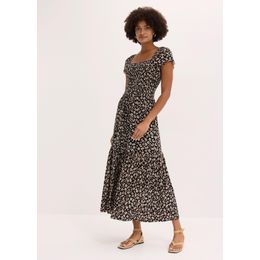 bonprix Maxikleid aus Viskose-Mix, schwarz, Gr.32/34 (XS), Modernes langes Kleid mit Smok, aus Viskose