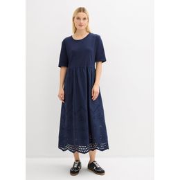 bonprix Maxikleid aus reiner Baumwolle, blau, Gr.44/46 (L), Modernes Maxikleid mit Lochstickerei, 100% Baumwolle (organic)