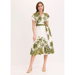 bonprix Hemdblusenkleid mit Bindeband, wei&szlig;, Gr.40, stilvolles Hemdblusenkleid mit dekorativem Palmen Motiv und integriertem Bindeband, 100% Baumwolle (organic)