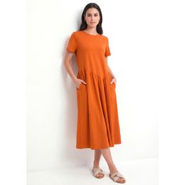 bonprix Jersey-Kleid aus reiner Bio-Baumwolle, orange, Gr.36/38 (S), Jersey-Kleid aus schwerer Baumwolle mit seitlichen Eingriffstaschen und asymmetrischer Teilungsnaht, aus 100% Baumwolle