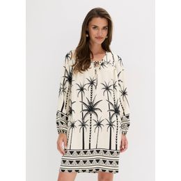 bonprix Tunika-Kleid aus flie&szlig;endem Viskose-Mix, beige, Gr.38, weit geschnittenes Tunika-Kleid aus flie&szlig;endem Viskose-Mix mit modischem Print, aus Viskose
