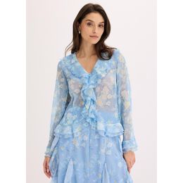 bonprix Chiffonbluse mit Volants, blau, Gr.38, Feminine Volant-Bluse mit tollem Print