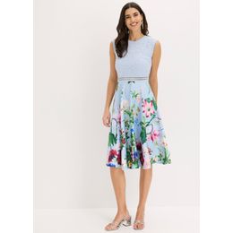 bonprix Midikleid mit Spitze, blau, Gr.36, Romantisch und feminin: Midikleid aus fester Scuba-Qualit&auml;t mit romantischer Spitze im Oberteil