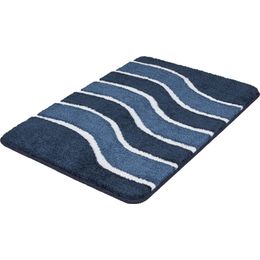Badematte Meusch "Lara", navy, H:20mm, Polyester, Badematten, Badematte, Wellen-Design mit flauschigen wei&szlig;en Akzenten