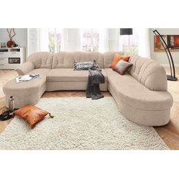 Wohnlandschaft DOMO collection "ELVA 293x180x84 cm, elegante R&uuml;ckensteppung, U-Form", beige (natur), B:293cm H:84cm T:180cm, (gepr&auml;gte) Luxus-Microfaser (100% Polyester);Kunstleder SOFTLUX / Struktur (100% Polyester);Microfaser PRIMABELLE (100% Polyester), Sofas, Wohnlandschaft, whlw. mit Bettfunktion und Federkern