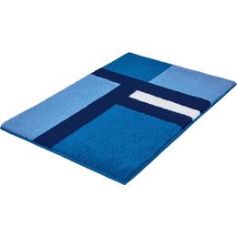 Badematte Kleine Wolke "Ariana", royalblau, H:20mm, Polyester, Badematten, Badematte, Geometrisches Design mit kontrastierendem Mittelstreifen