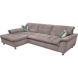 Ecksofa DOMO collection "FRANZI Steppung im Sitzbereich, 278x162x80 cm, L-Form", grau (taupe), B:278cm H:80cm T:171cm, Flachgewebe (100% Polyester);Chenille (100% Polyester), Sofas, Ecksofa, wahlweise mit Bettfunktion, Bettkasten und Kopfteilverstellung