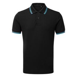 Asquith & Fox Herren Classic Fit Tipped Polo Shirt (Schwarz/T&uuml;rkis)