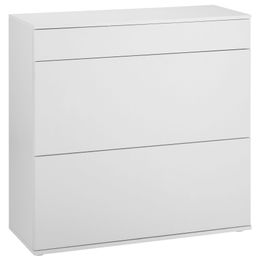 borchardt M&ouml;bel Schuhschrank BORCHARDT M&Ouml;BEL "Torben, Schuhregal mit 4 F&auml;chern f&uuml;r ca. 16 Paar Schuhe, Breite 89 cm", wei&szlig; (wei&szlig; matt), B:89cm H:90cm T:35cm, Holzwerkstoff, Schr&auml;nke, Schuhschrank, Push-to-open-Funktion, Schubkasten, 2 Klappen, 2 verstellbare B&ouml;den