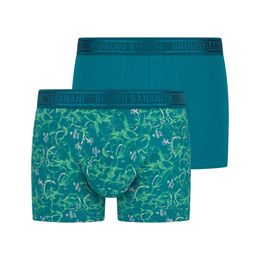 Boxer Bruno Banani "Fluid Moves", Herren, Gr. S, blau (petrol print, petrol), Obermaterial: 93% Baumwolle, 7% Elasthan, bedruckt, bequem, Unterhosen