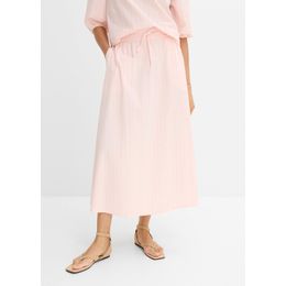 bonprix Midirock aus Baumwoll-Mix, rosa, Gr.40, Gestreifter Midirock mit Eingriffstaschen, 97% Baumwolle