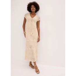 bonprix Strickkleid mit Ajour-Muster, beige, Gr.36/38 (S), Hinrei&szlig;endes Strickkleid mit Ajour-Muster und Schn&uuml;rung, 50% Baumwolle
