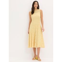 bonprix Spitzenkleid in Midi-L&auml;nge, gelb, Gr.48, Modern und feminin: Midikleid aus gl&auml;nzender Spitze mit ausgestelltem Rock
