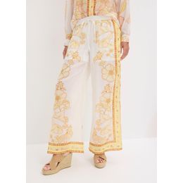 bonprix Palazzo-Hose, wei&szlig;, Gr.38, sommerliche Palazzo-Hose aus leichter Webware mit floralem Print und Gummibund