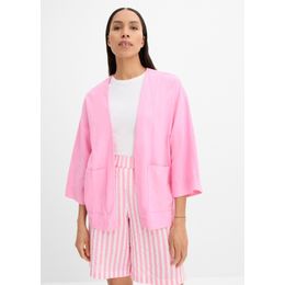 bonprix Kimono-Bluse aus Leinen- Mix, rosa, Gr.44, Weit geschnittene Kimono-Bluse mit 3/4 &Auml;rmel und aufgesetzten Taschen., aus Leinen,Viskose
