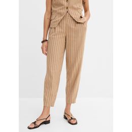 bonprix Schlupfhose aus k&uuml;hlendem Leinen-Mix, beige, Gr.44, Luftige Leinen-Mix Ballonhose mit Streifen, aus Leinen,Viskose