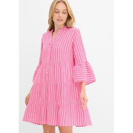 bonprix Tunika-Kleid aus luftigem Musselin, rosa, Gr.50, Kurzes Kleid aus luftigem Musselin mit Streifen, aus 100% Baumwolle,Musselin