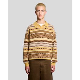 Lyle & Scott Lyle & Scott Fair Isle Polo-Pullover aus Lammwollmischung &ndash; Gelb