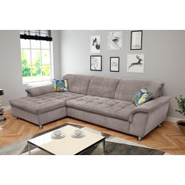 Ecksofa DOMO collection "FRANZI Steppung im Sitzbereich, 278x162x80 cm, L-Form", grau (taupe), B:278cm H:80cm T:171cm, Flachgewebe (100% Polyester);Chenille (100% Polyester), Sofas, Ecksofa, wahlweise mit Bettfunktion, Bettkasten und Kopfteilverstellung, Topseller