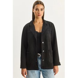 Faux Suede Knopf-Jacke