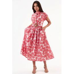 Floral A-Linien-Midikleid mit G&uuml;rtel