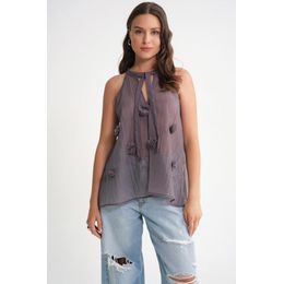 V-Ausschnitt Bluse mit Bindeband und R&uuml;schen