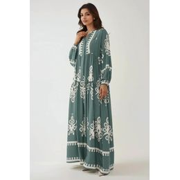 Bedrucktes Langarm-Viskose-Maxi-Kleid