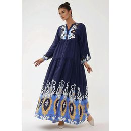 Bedrucktes Langarm-Viskose-Maxi-Kleid