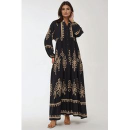 Bedrucktes Langarm-Viskose-Maxikleid