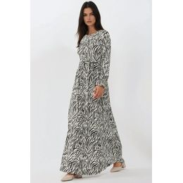 Bedrucktes Maxikleid mit Rundhalsausschnitt und G&uuml;rtel