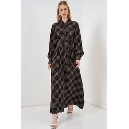 Kariertes Midi-Hemdkleid mit Knopfverschluss