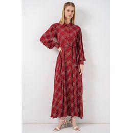 Kariertes Midi-Hemdkleid mit Knopfverschluss