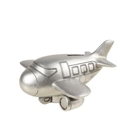 Spardose AMBIENTE HAUS "Flugzeug, silberfarben", silber (altsilberfarben), B:21cm H:10cm T:19cm, Kautschuk, Spardosen, Sparschwein, Retro-Design, ideales Geschenk