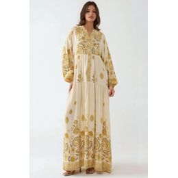 Bedrucktes V-Ausschnitt Maxikleid mit Knopfdetails