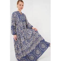 Bedrucktes V-Ausschnitt Maxikleid mit Knopfverschluss