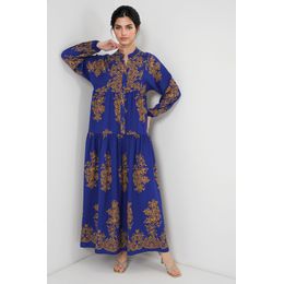 Bedrucktes V-Ausschnitt Maxikleid mit Knopfverschluss